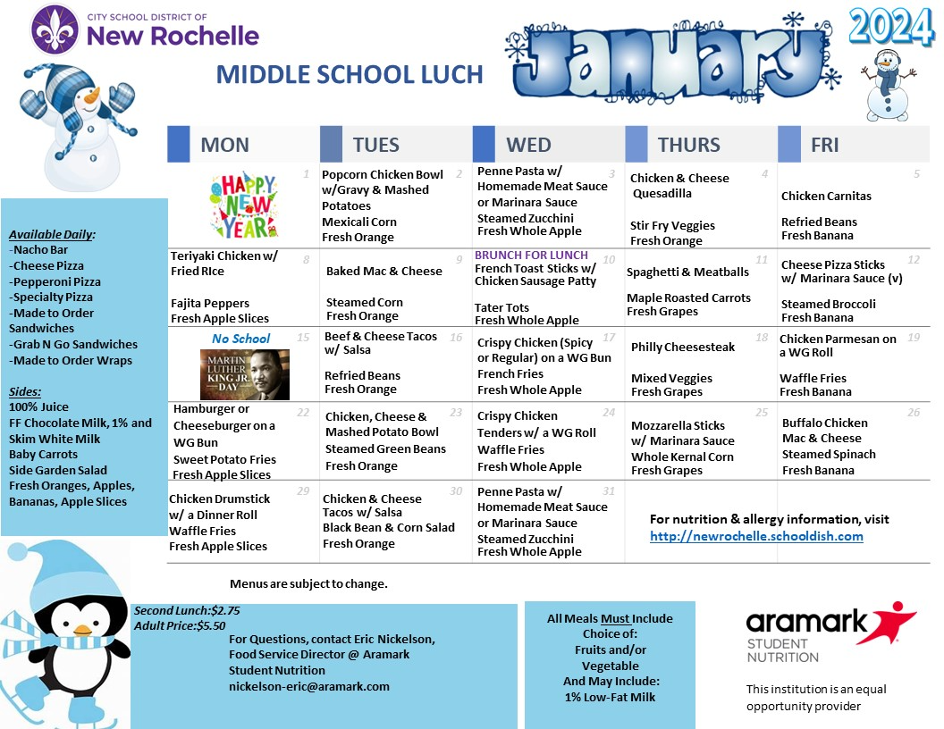 Menu at a Glance | Isaac E. Young Middle School