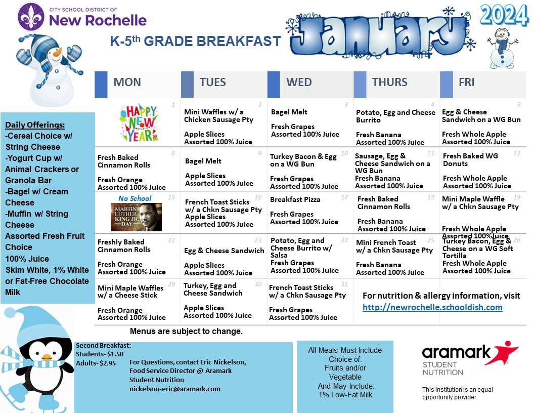 Menu at a Glance | Jefferson Elementary School