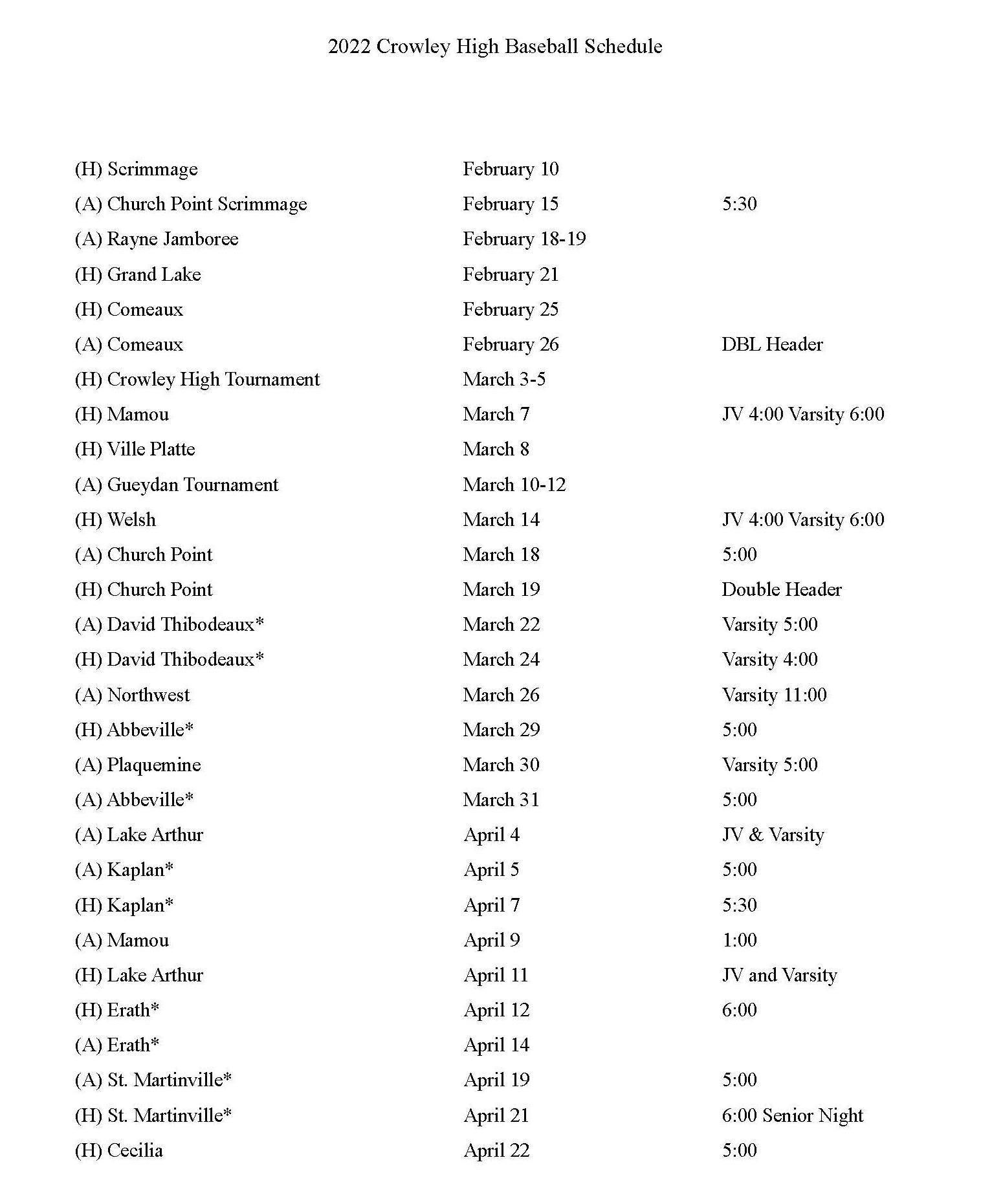 Baseball | CROWLEY HIGH SCHOOL