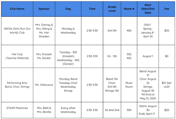After School Clubs & Activities | Ocotillo Ridge Elementary School