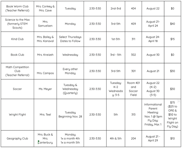After School Clubs & Activities | Ocotillo Ridge Elementary School