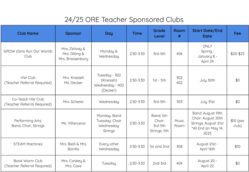After School Clubs & Activities | Ocotillo Ridge Elementary School