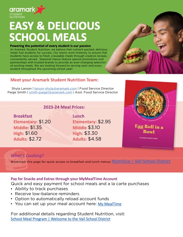 Meal Pricing and Information | Vail Academy and High School