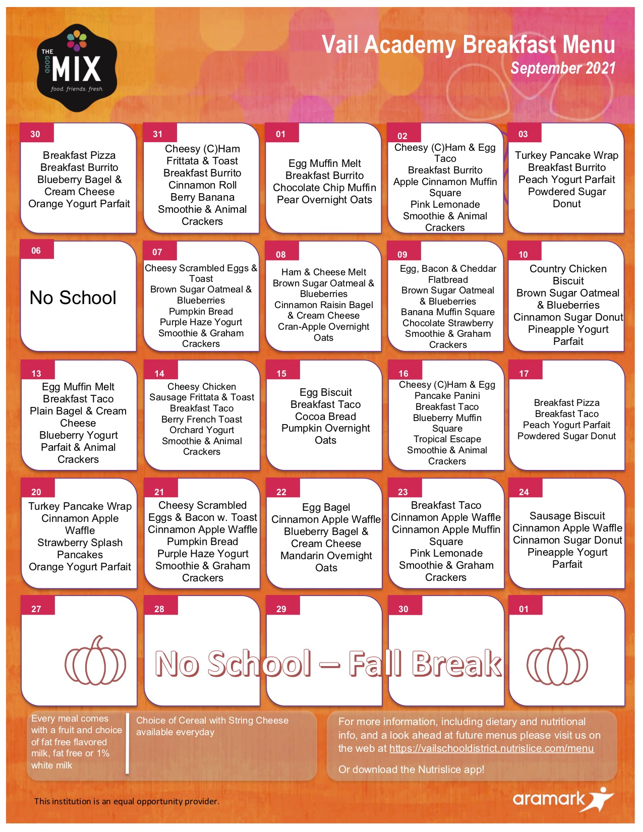 Meal Pricing and Information | Vail Academy and High School