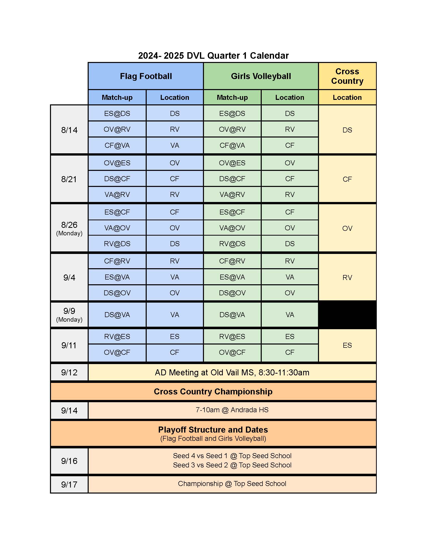 Athletic Calendar | Old Vail Middle School