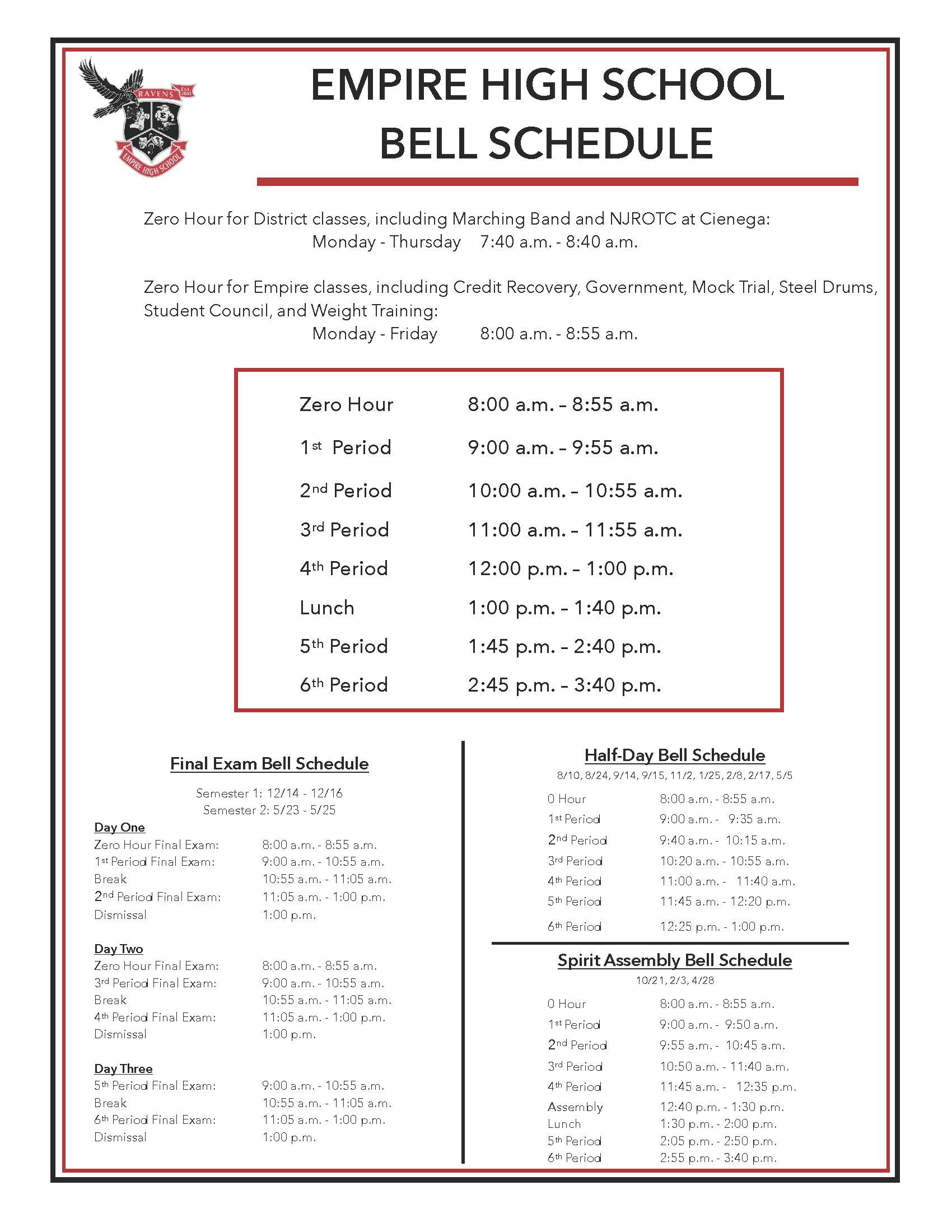 Bell Schedule | Empire High School