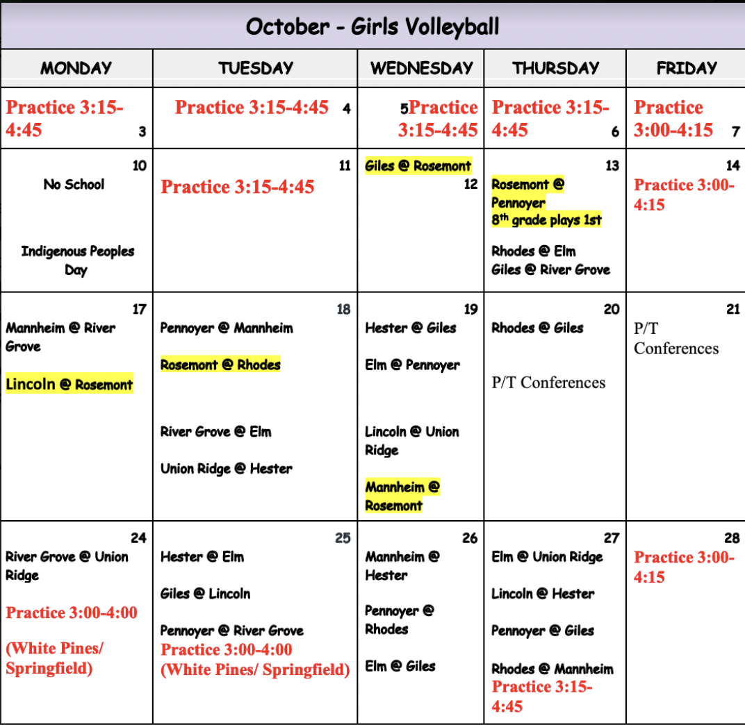 Girls' Volleyball | Rosemont Elementary School District #78