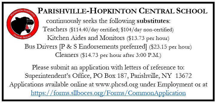 Employment | Parishville-Hopkinton Central School District