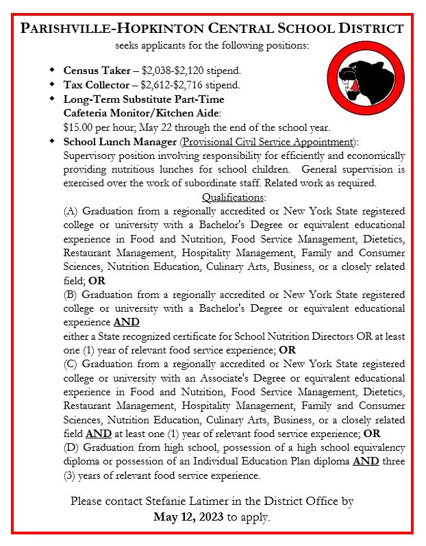 Employment | Parishville-Hopkinton Central School District