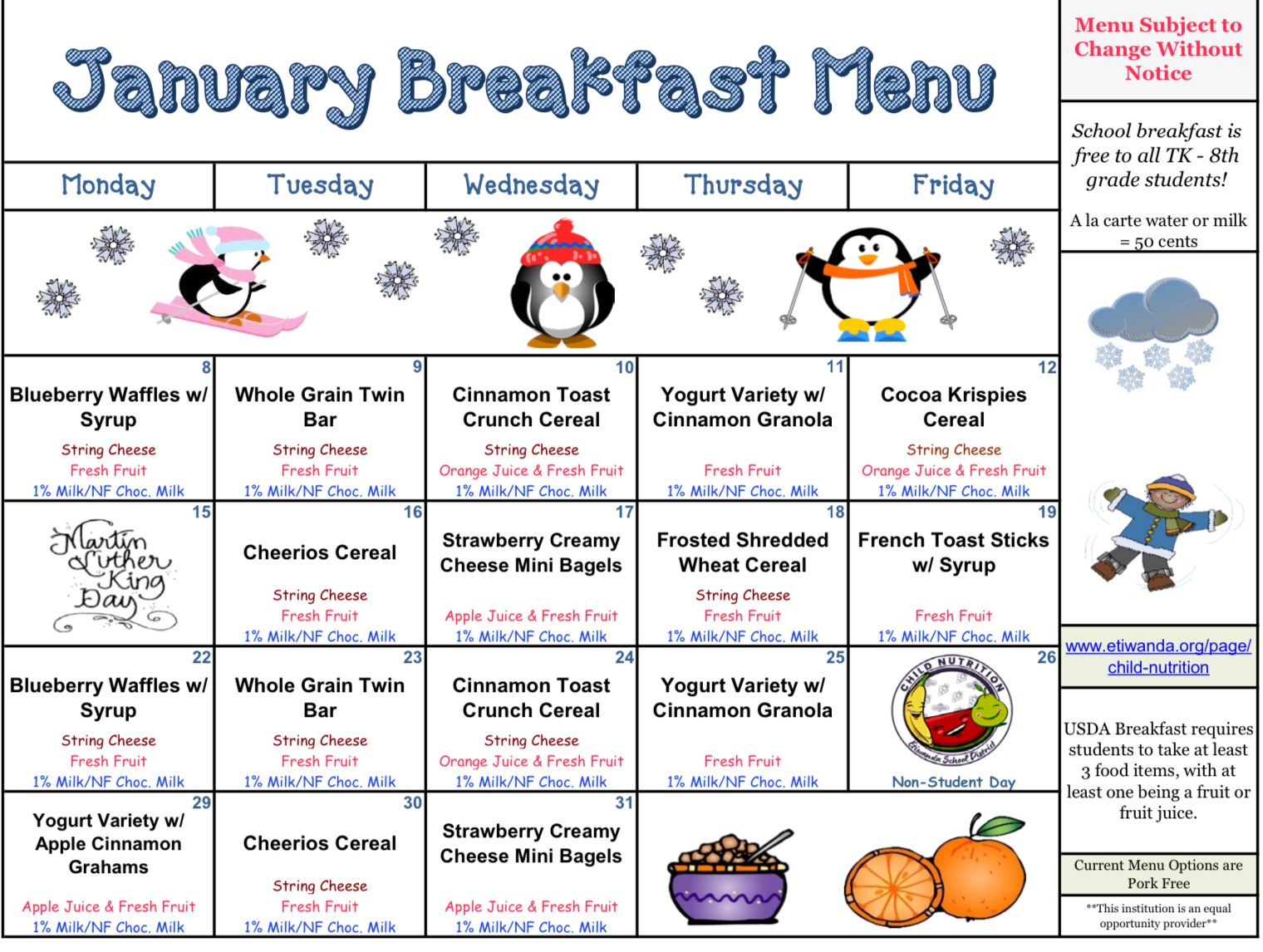 Lunch Menus - Breakfast and Lunch | Caryn Elementary School