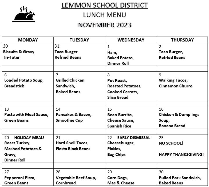 Food Services/Lunch Menu | Lemmon School District #52-4