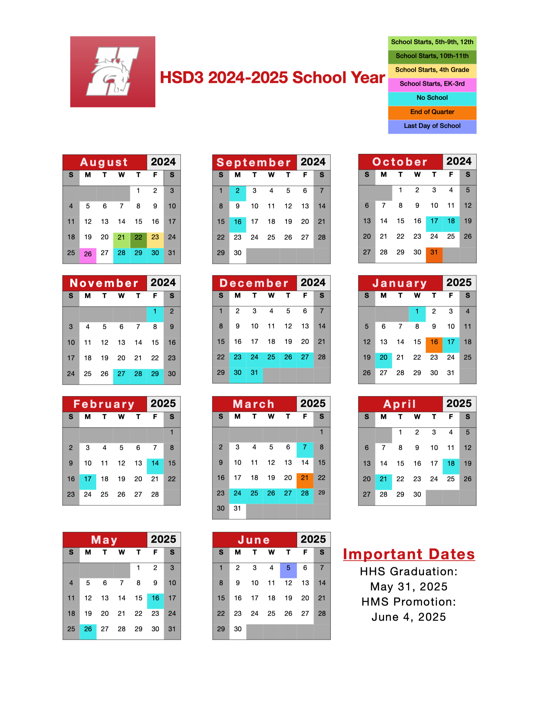 District Calendars | Hamilton School District #3