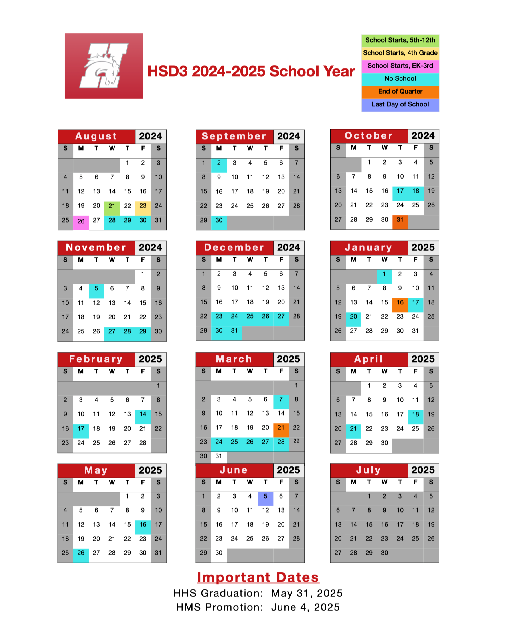 District Calendars | Hamilton School District #3