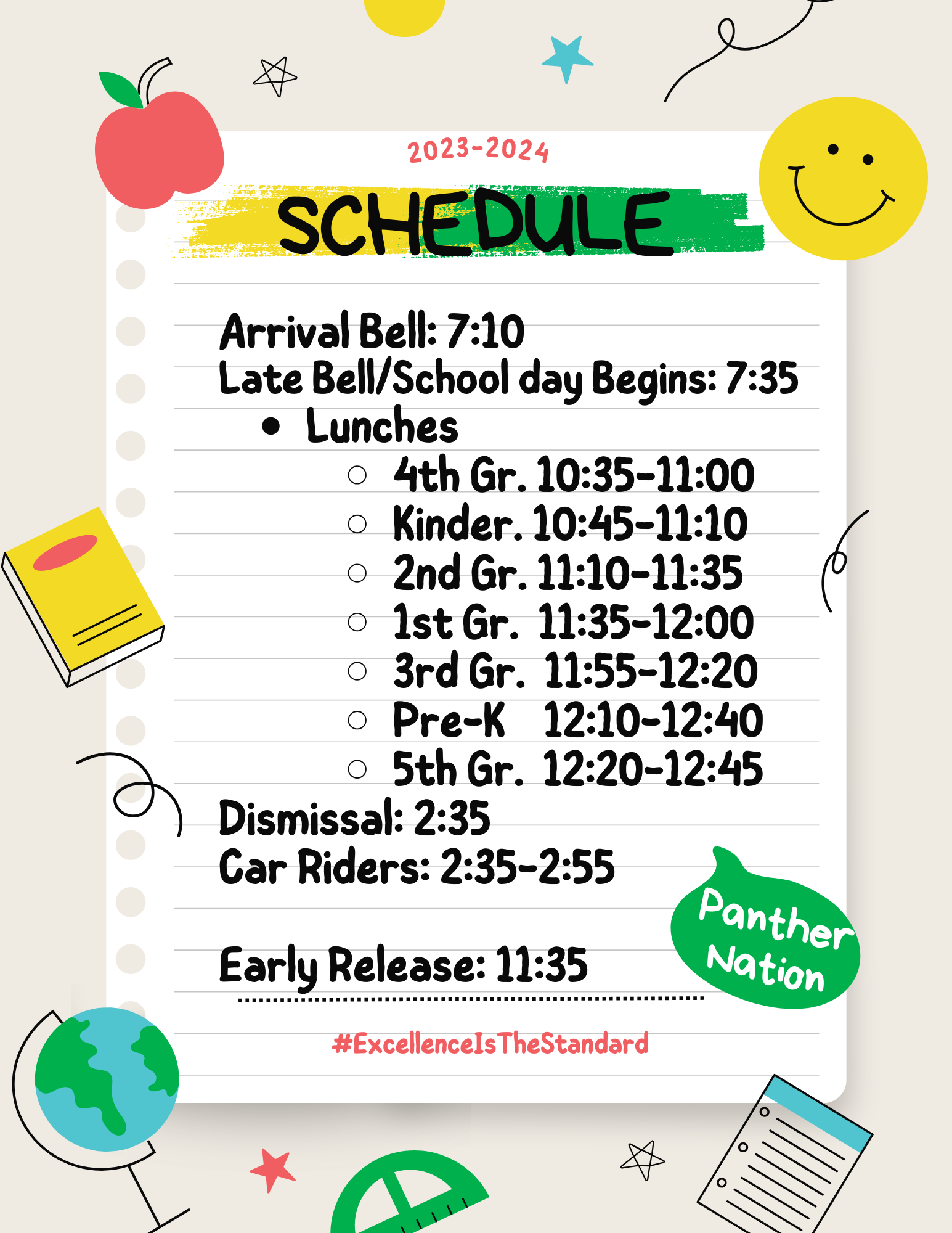 Bell Schedule | C. F. Pope Elementary School