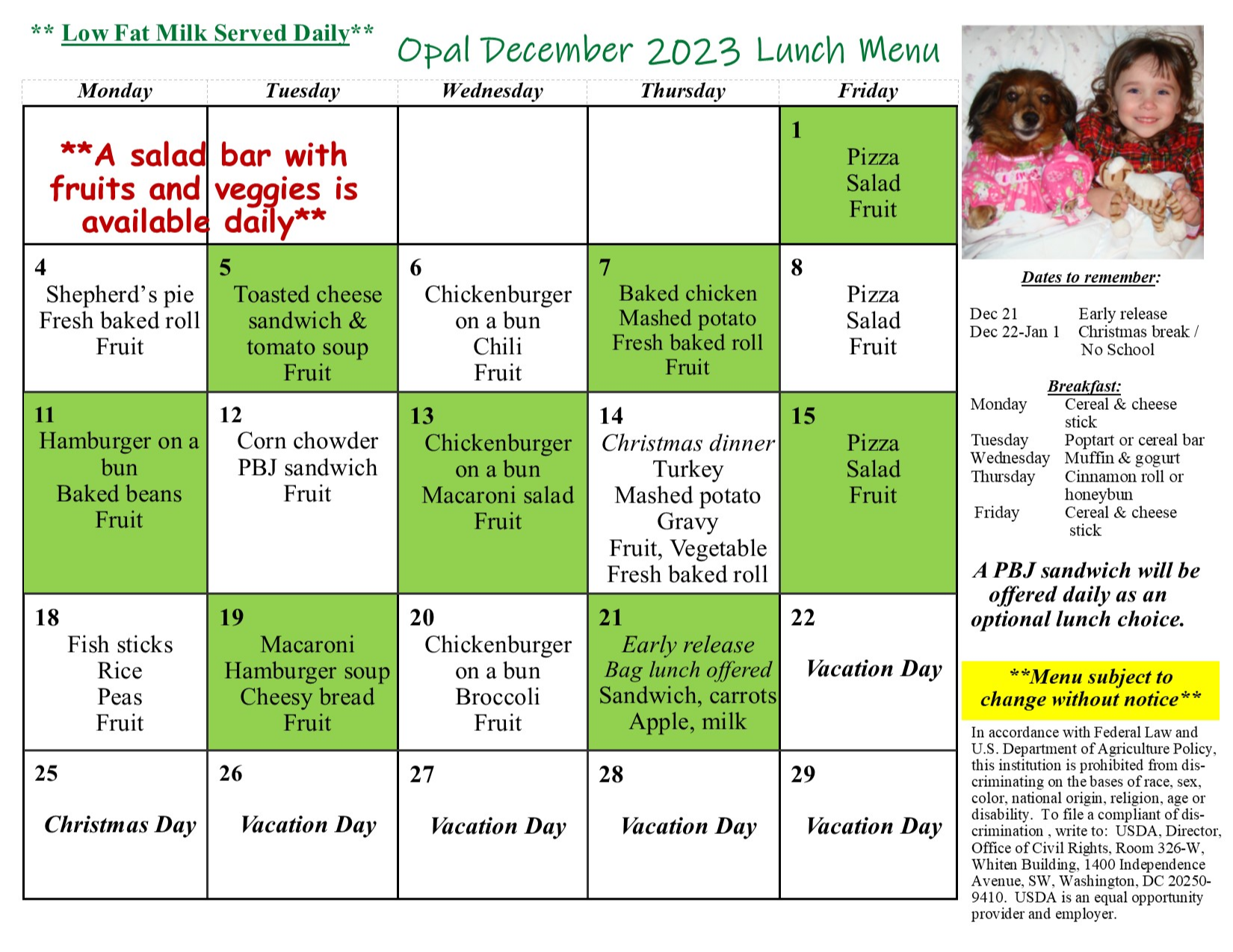 School Lunch Menus | East Millinocket Schools