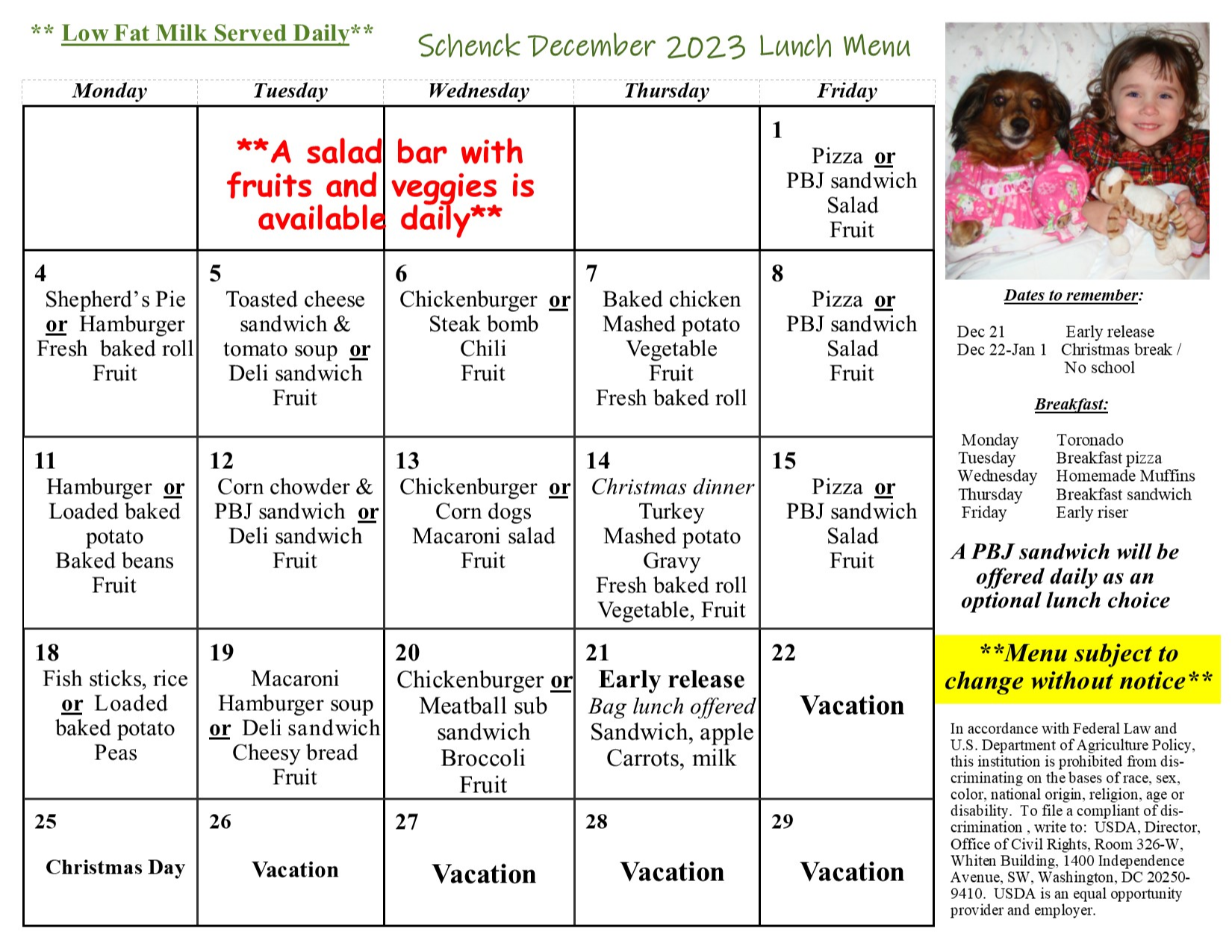 School Lunch Menus | East Millinocket Schools