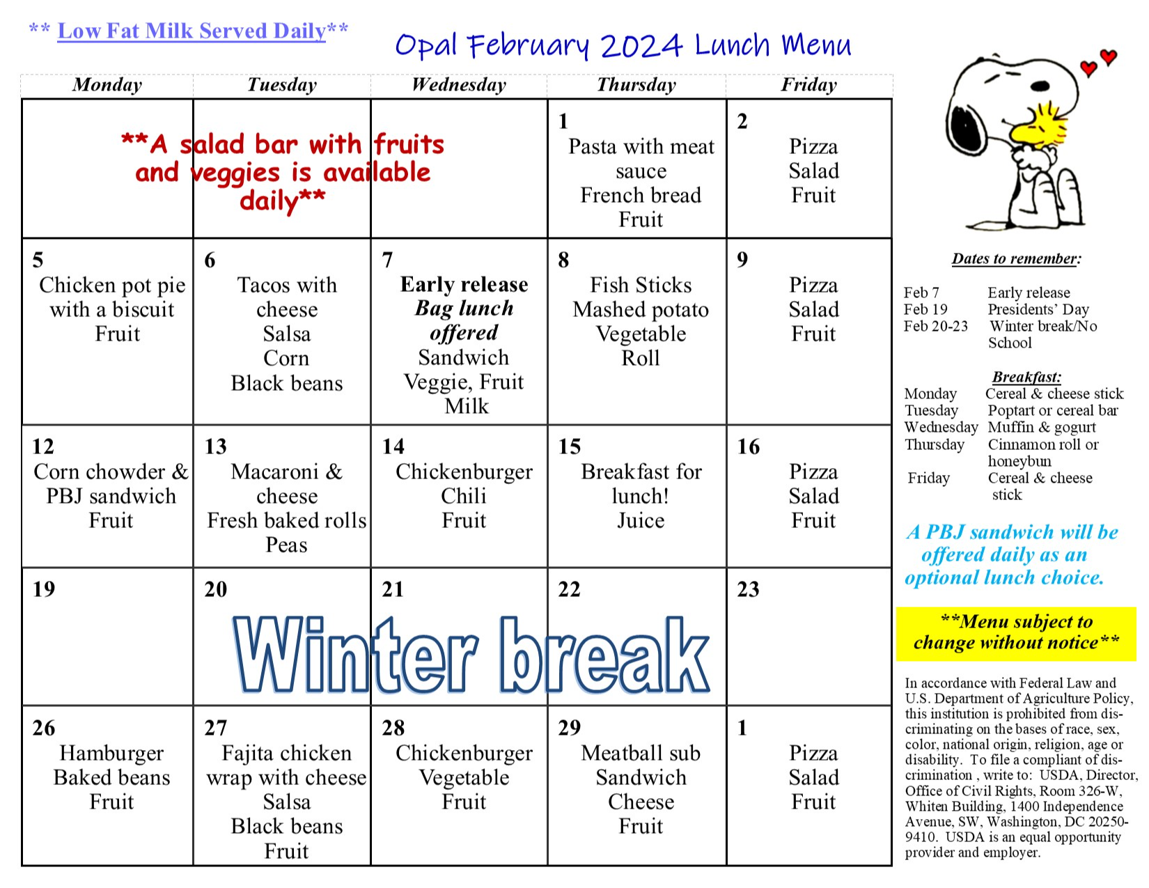 School Lunch Menus | East Millinocket Schools