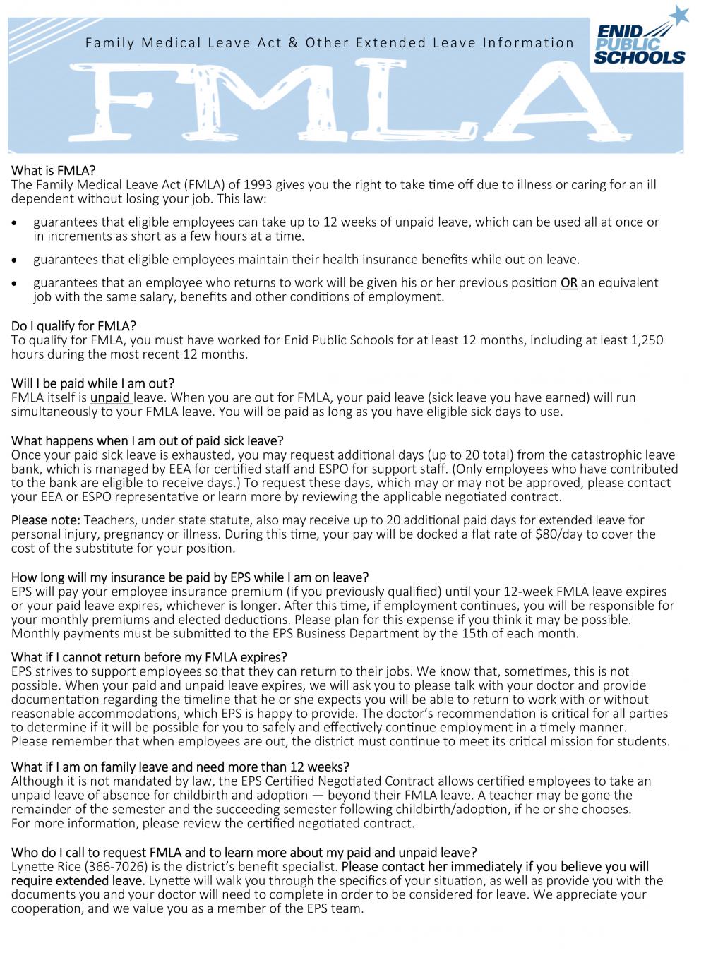 FMLA and Extended Absence Information | ENID PUBLIC SCHOOLS