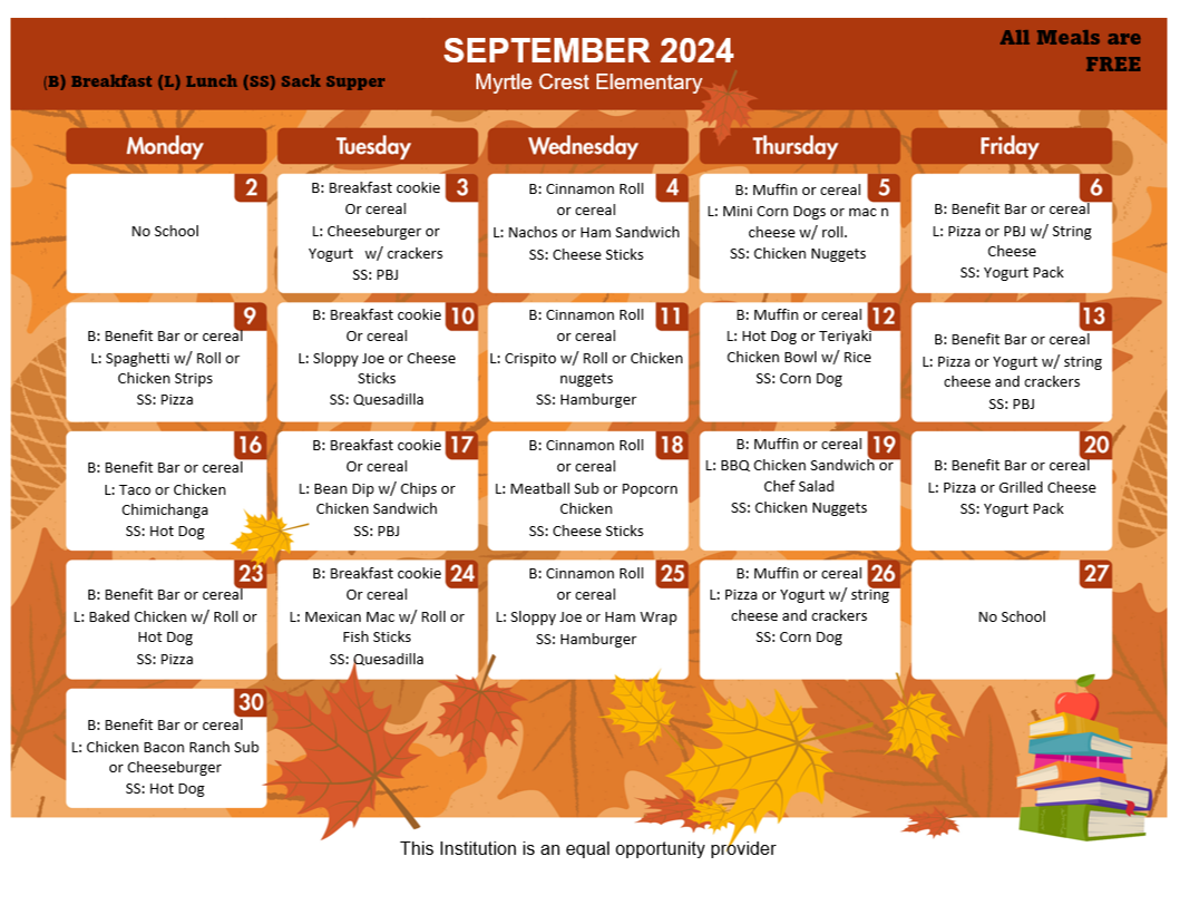 Lunch Menu - Myrtle Crest | Myrtle Point School District 41