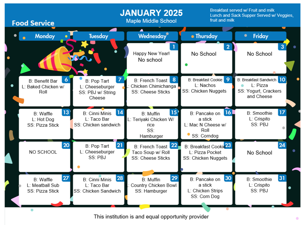 Lunch Menu- Maple Middle | Myrtle Point School District 41