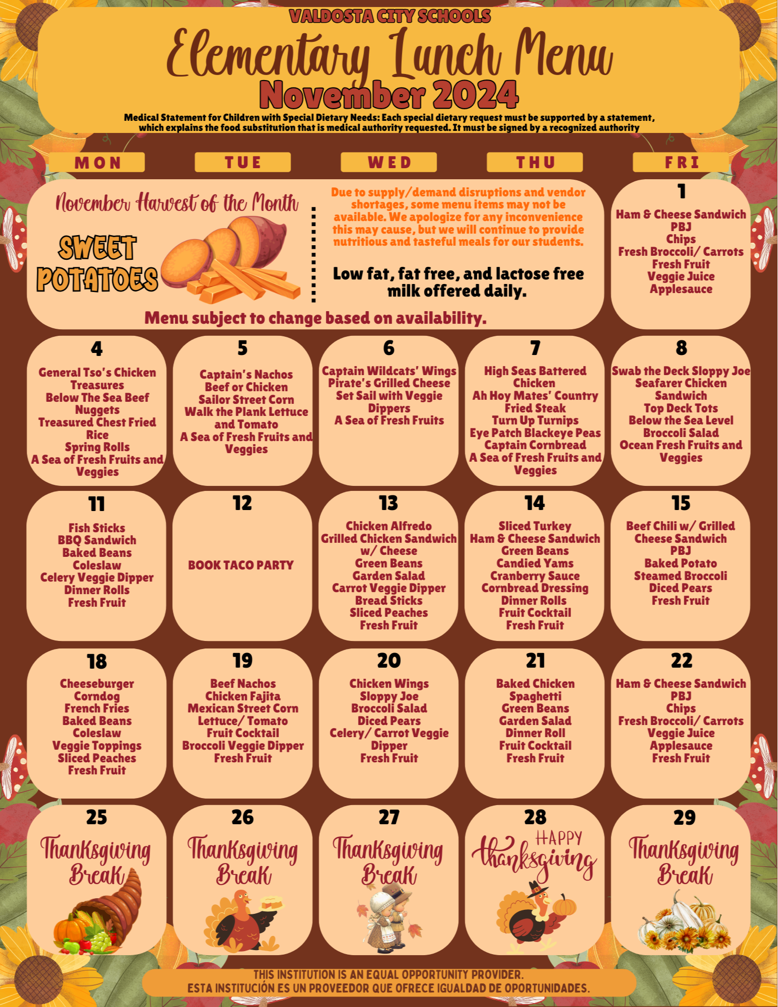 School Breakfast & Lunch Menus | Valdosta City Schools