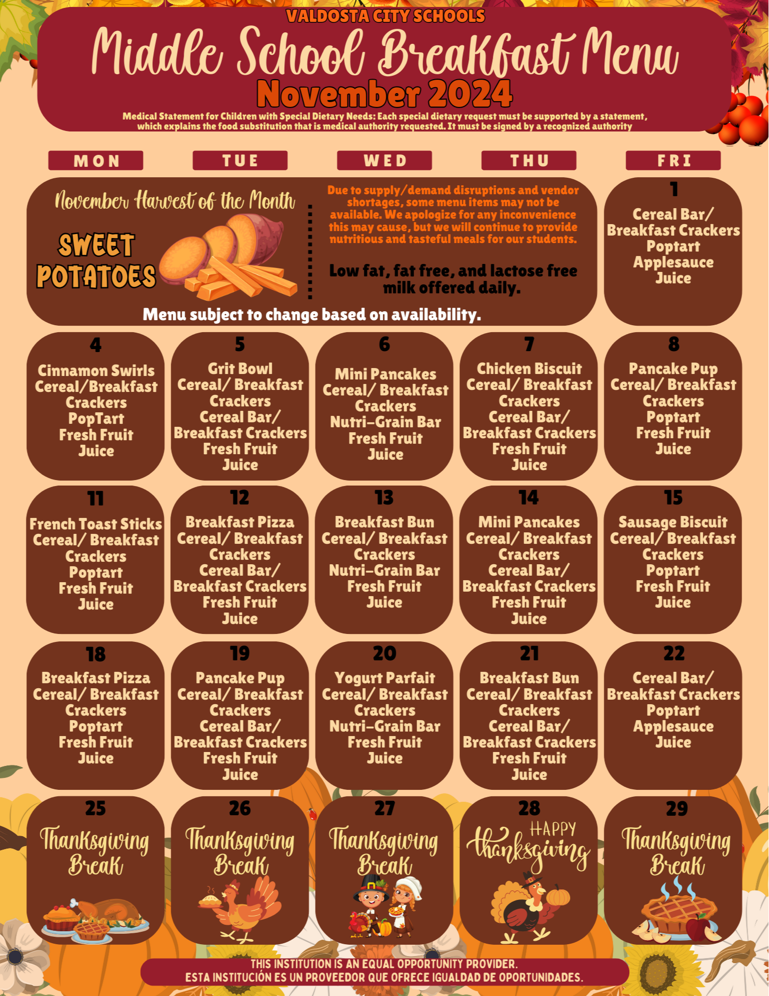 School Breakfast & Lunch Menus | Valdosta City Schools