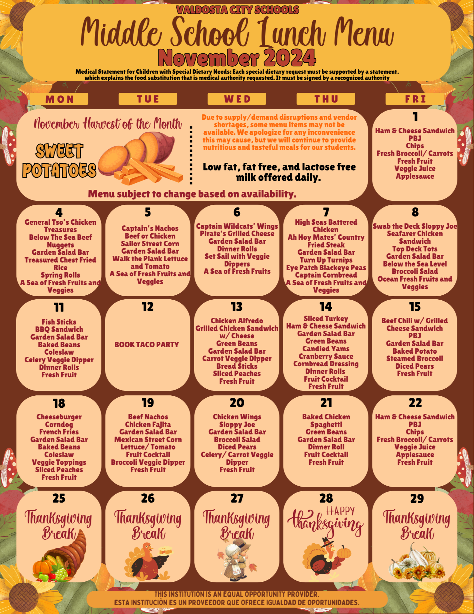 School Breakfast & Lunch Menus | Valdosta City Schools