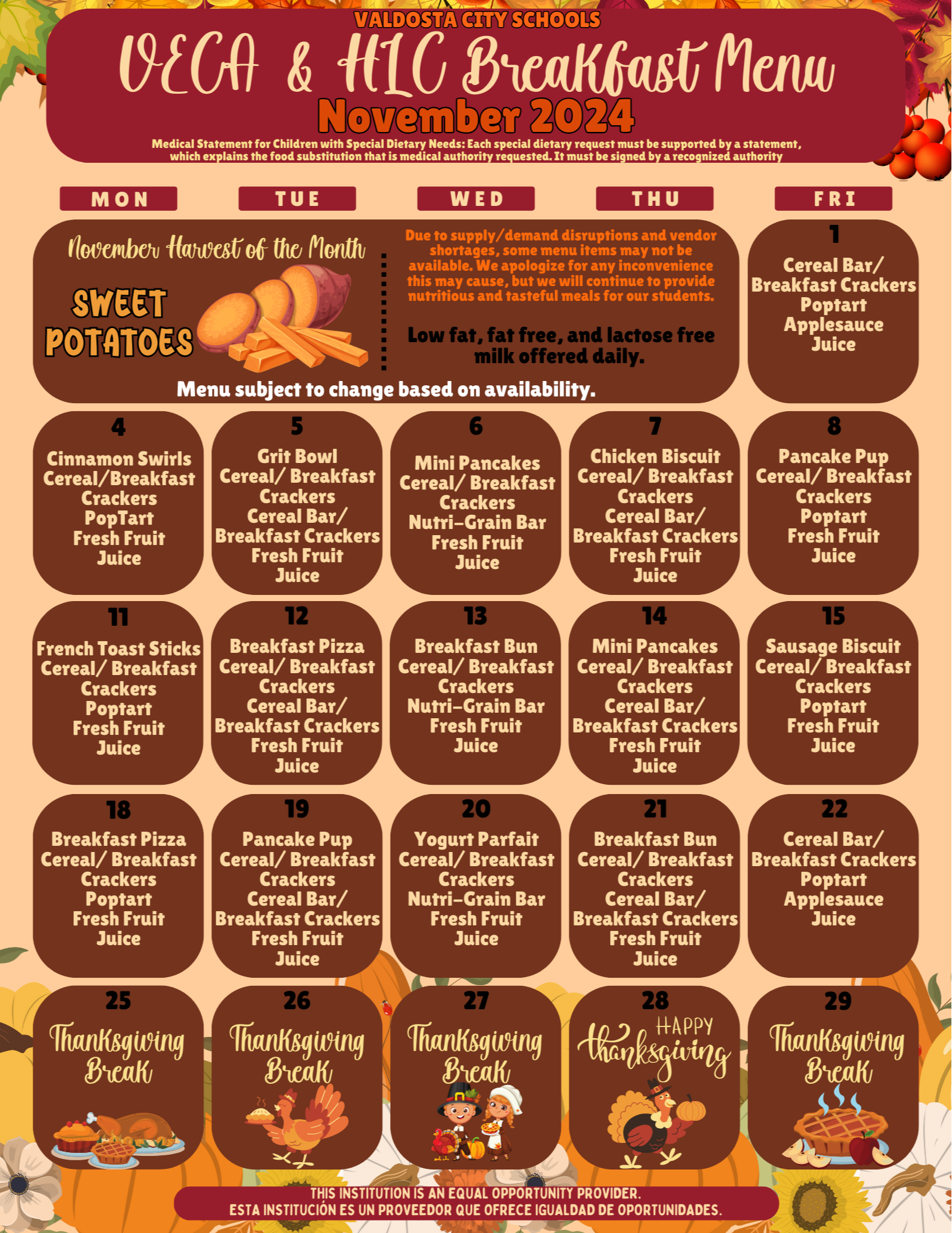 School Breakfast & Lunch Menus | Valdosta City Schools