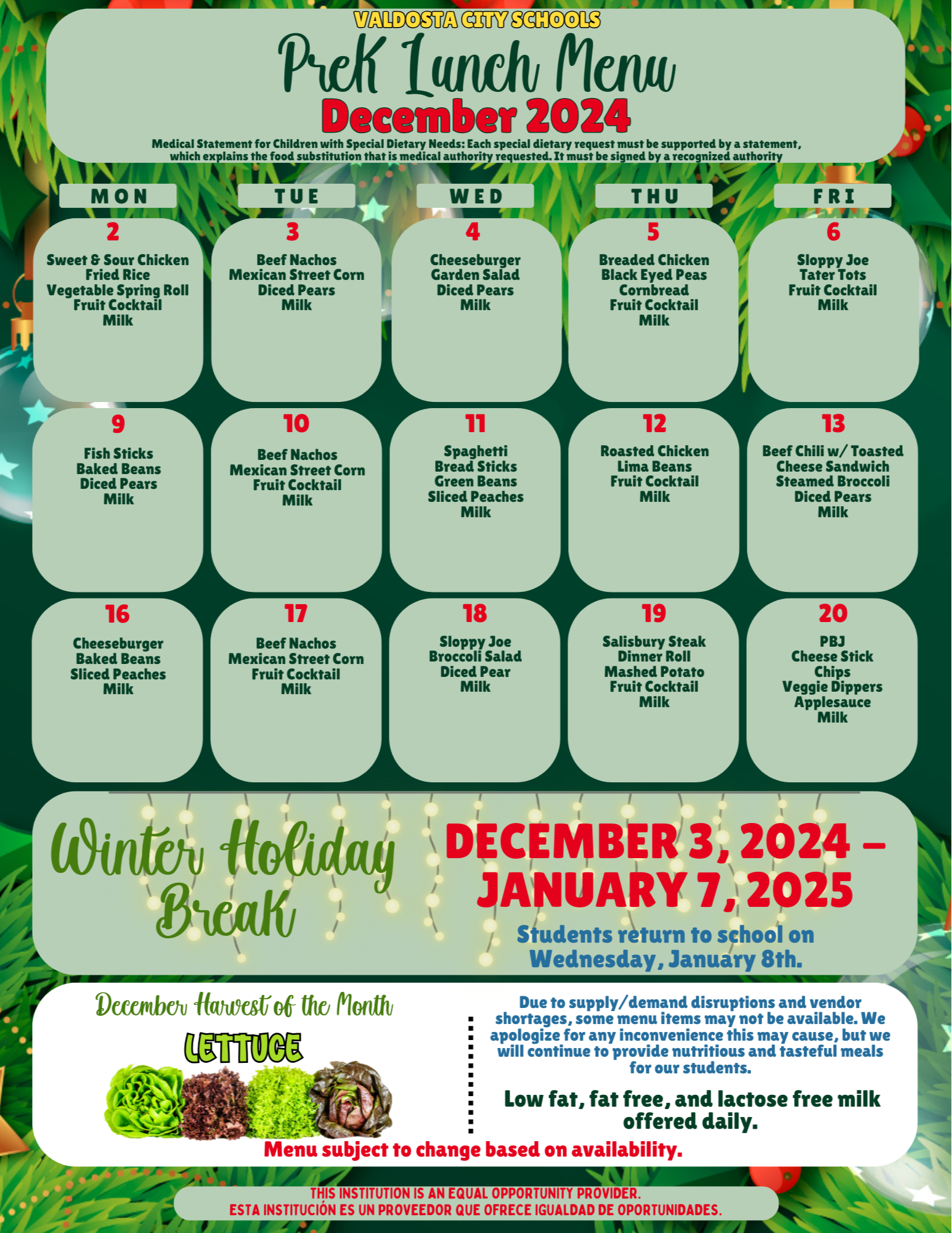 School Breakfast & Lunch Menus | Valdosta City Schools