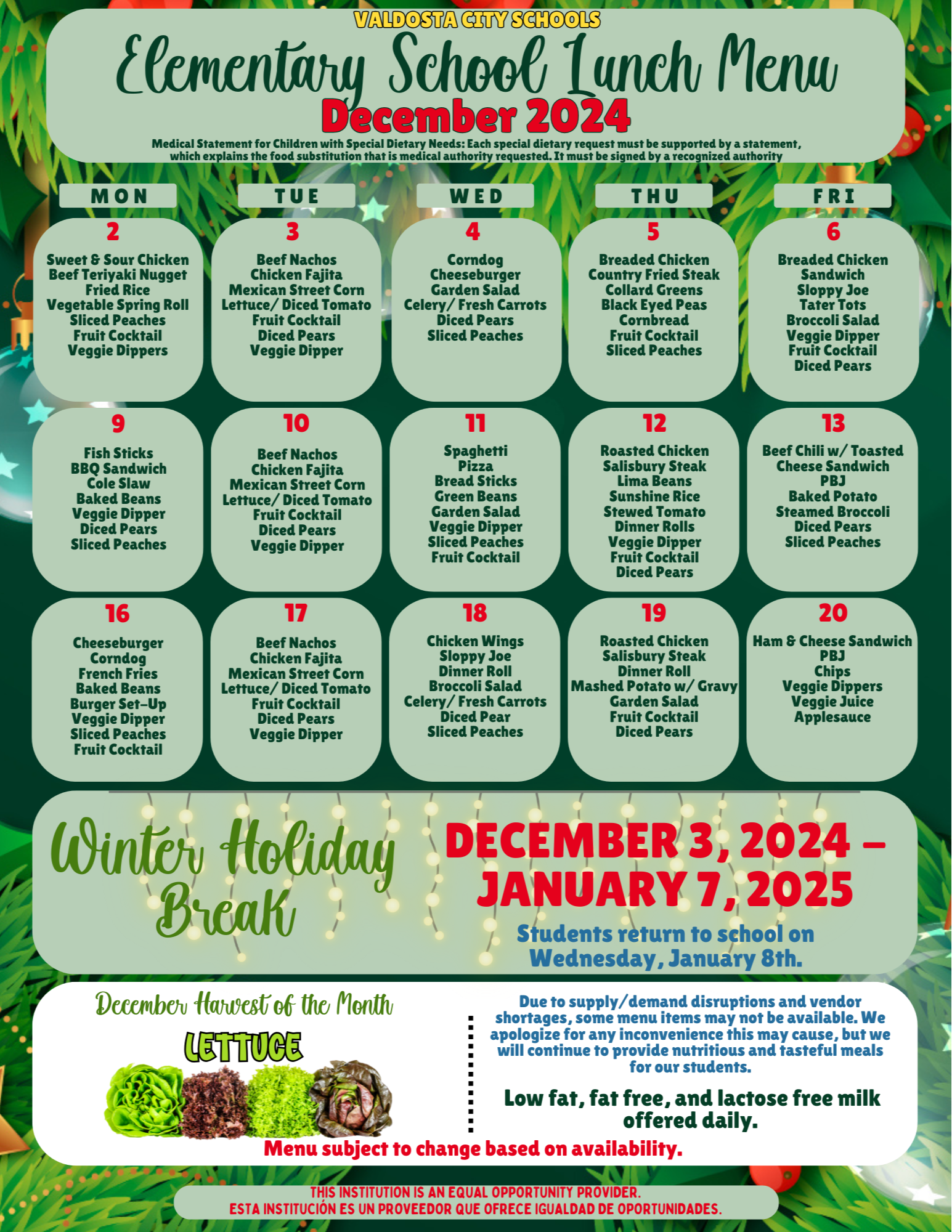 School Breakfast & Lunch Menus | Valdosta City Schools