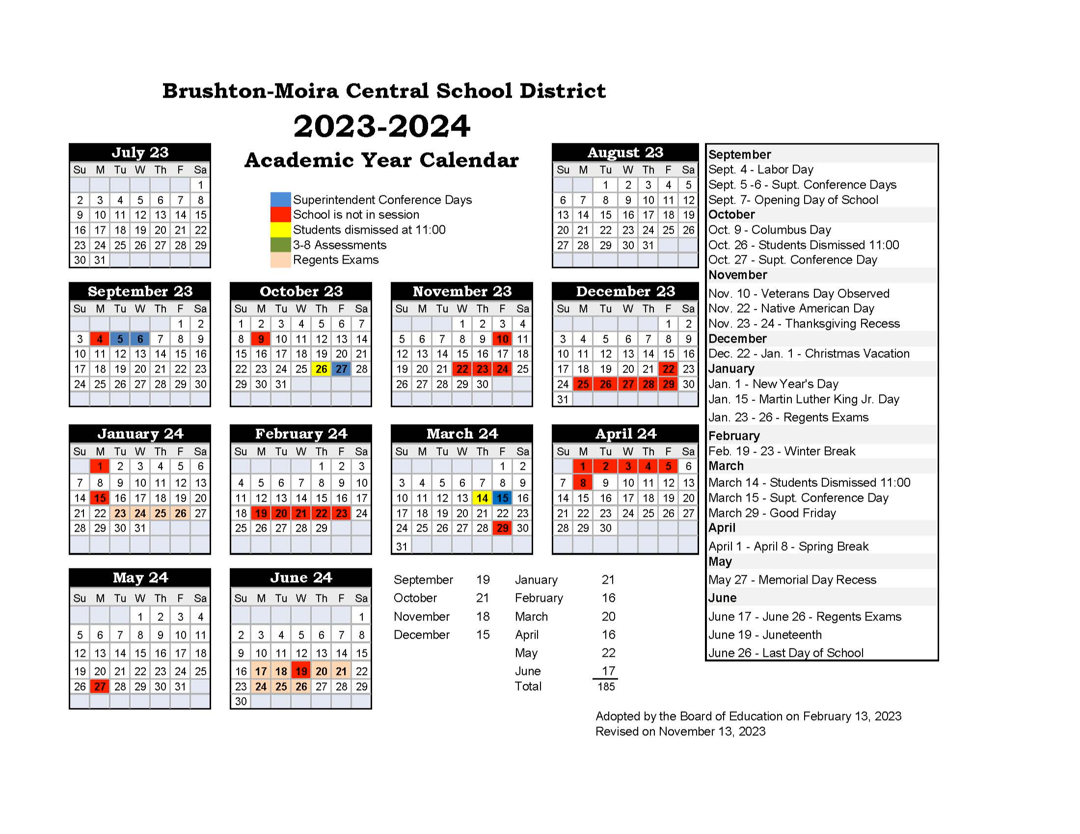 Calendars | Brushton-Moira CSD